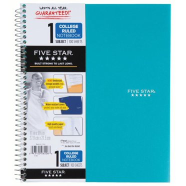Five Star Single Subject Spiral Notebook with Pockets, College Ruled ...