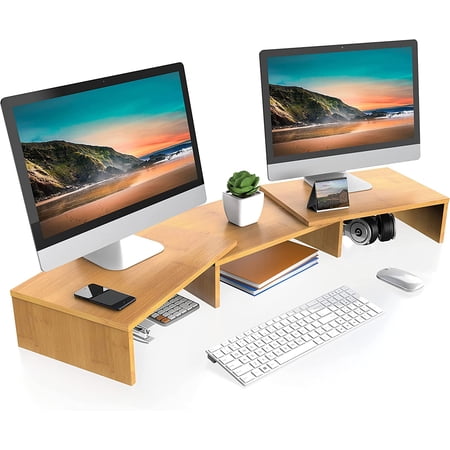 FITUEYES Dual Monitor Stand Wood PC Laptop Computer Screen Riser ...