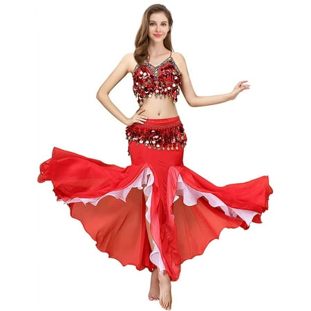 ELLYDOOR Belly Dance Costume Set for Women Belly Dance Crop Top Bra and ...