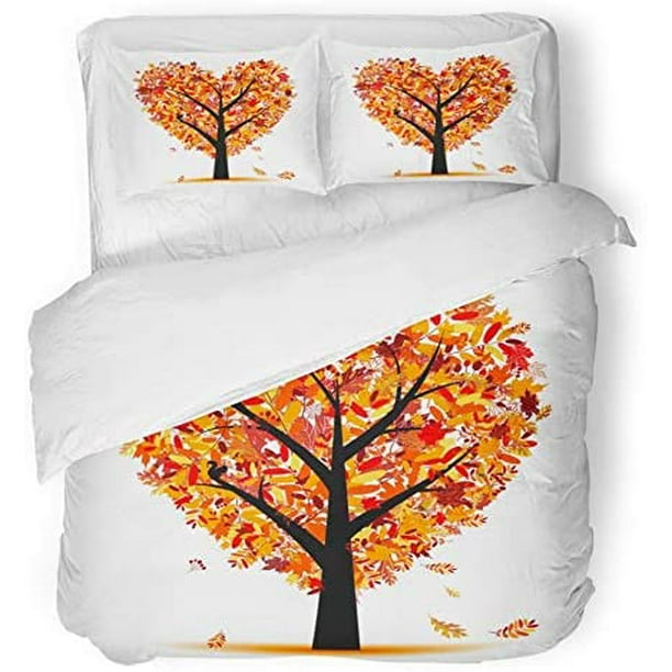 ZHANZZK 3 Piece Bedding Set Orange Fall Beautiful Autumn Tree Heart ...