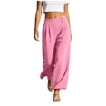 Cutuoiiu Women Fashion Elastic Back Waist Button Detail Wide Leg Pants ...
