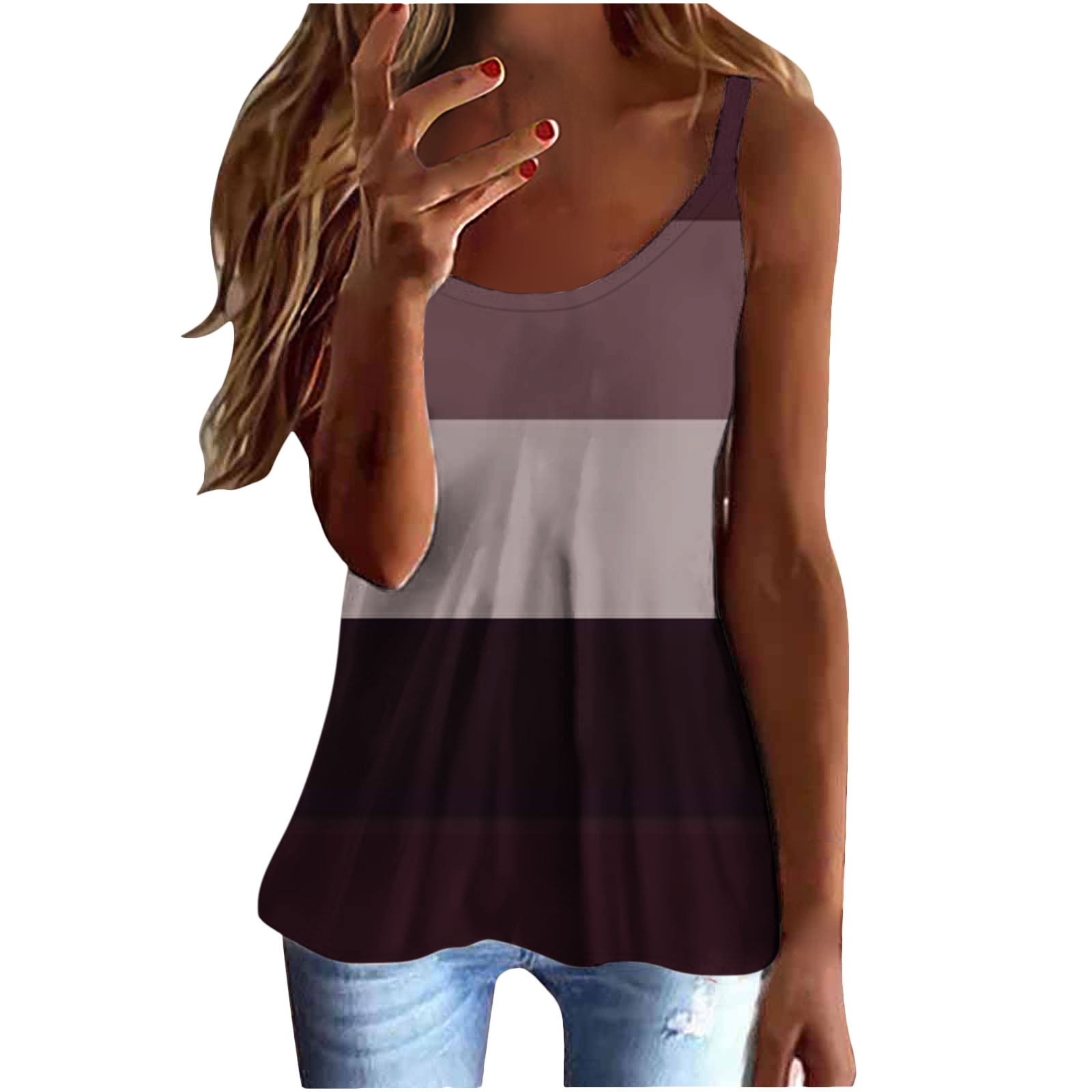 HAPIMO Women's Summer Tank Tops Casual Flowy Camis Vest Scoop Neck Blouse Colorblock Print Tops ...