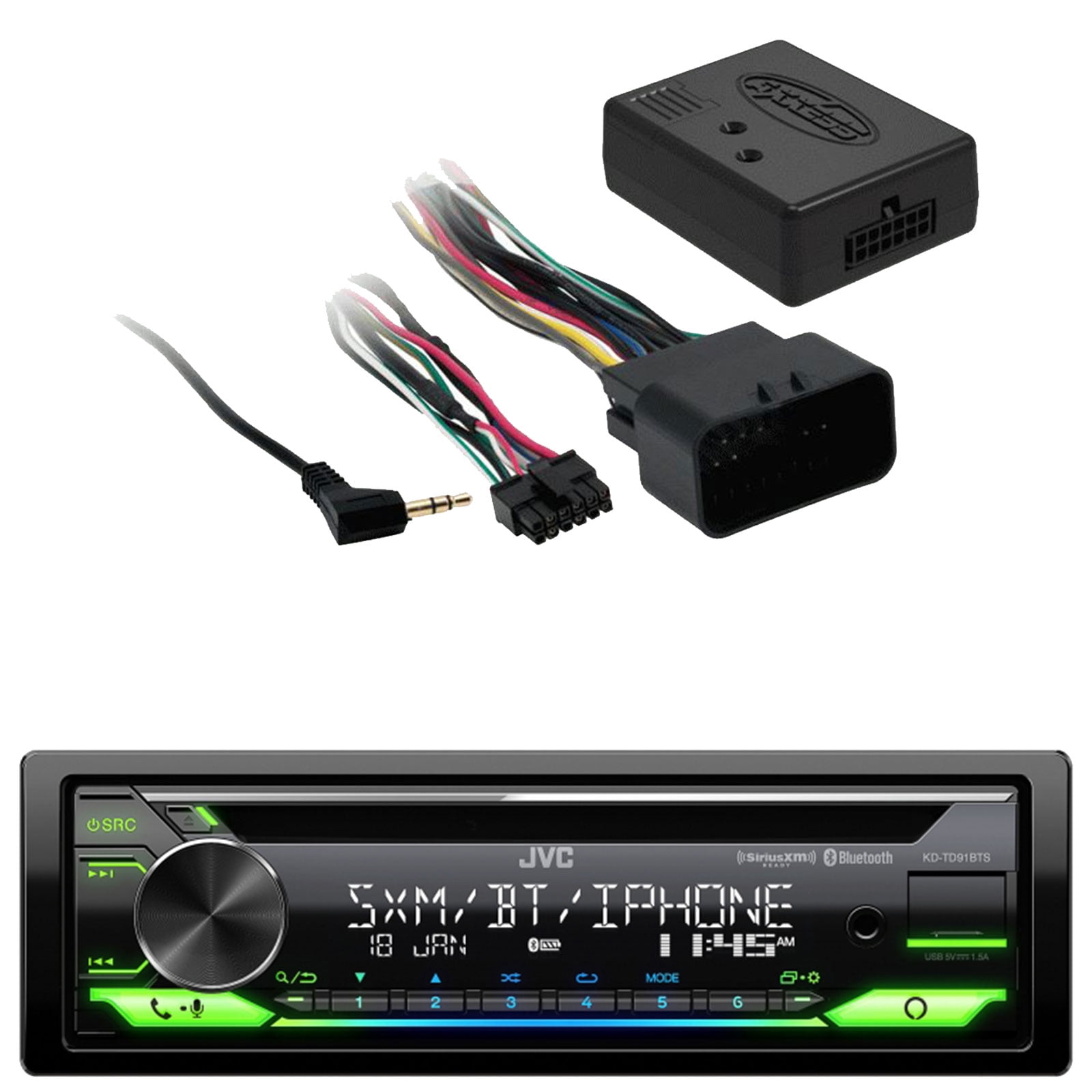 JVC KD-TD91BTS Single DIN In-Dash CD Player Bluetooth USB AUX AM/FM Radio Stereo Receiver Bundle ...