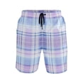 Checkered Pattern with Lavender and Blue Men's Swim Trunks Beach Shorts ...