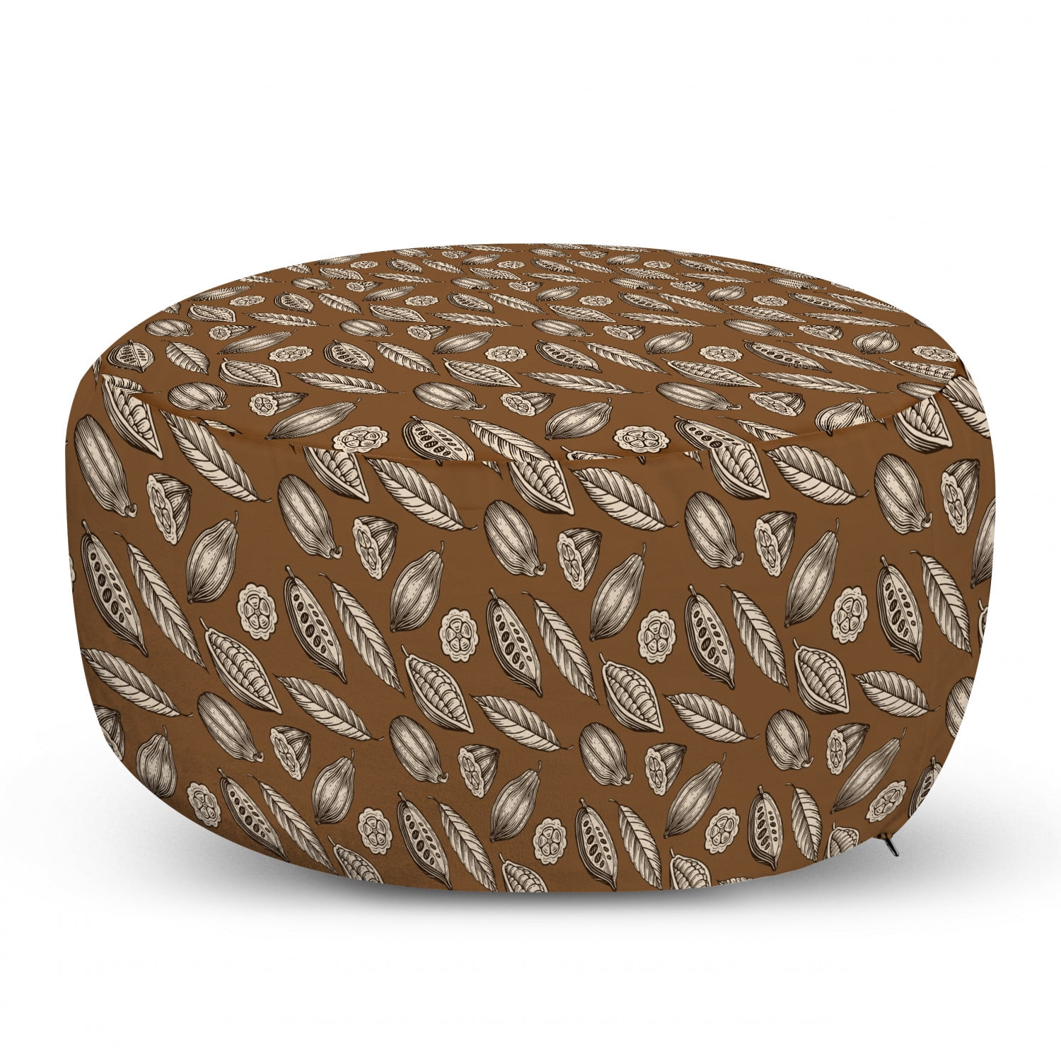 Earth Tones Pouf Cover with Zipper, Cocoa Beans with Various Types of ...