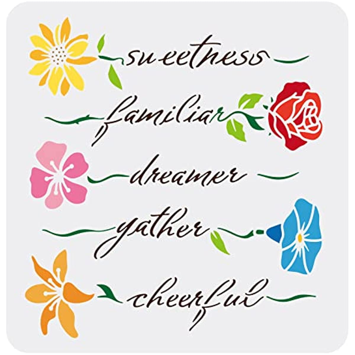 Spring Flower and Word Art Stencil Template 11.8x11.8 Inch Reusable ...