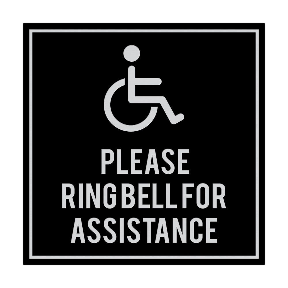 Square please ring bell for assistance Sign (Black / Silver) - Small ...