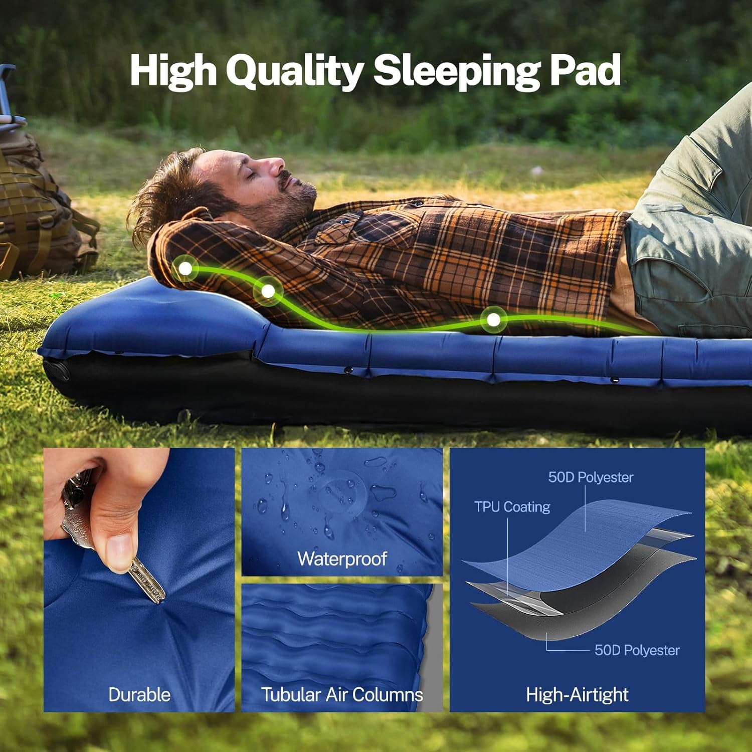 Hikenture Self Inflating Sleeping Pad Camping Sleeping Pad, Extra Thick ...