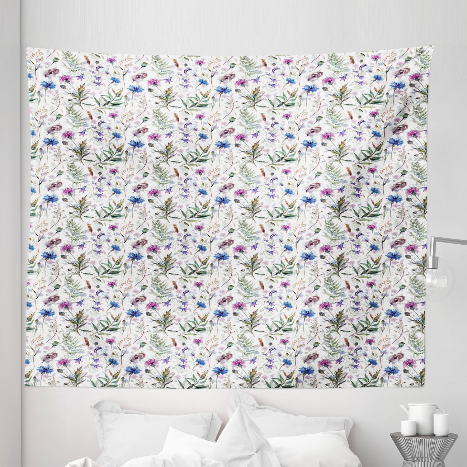 Thistle Tapestry, Hand-Drawn Watercolor Style Summer Wildflowers ...