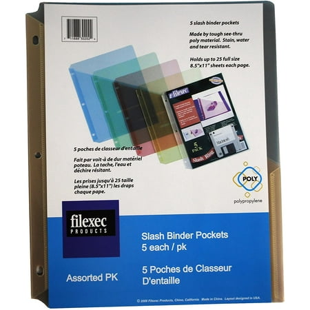 Filexec Binder Pocket, 3-Hole Punched, Letter Size, orted (6 Packs of 5 ...