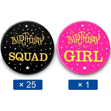 26 Pieces Birthday Girl Button Pins Birthday Squad Pinback Buttons for ...