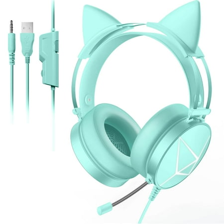 Cat Ear Gaming Headset with Noise Canceling Microphone, Green ...