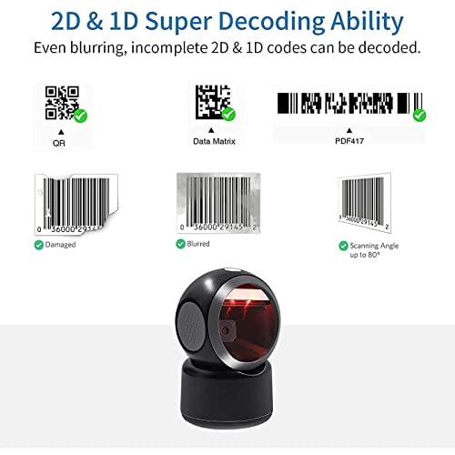 Symcode 1D 2D Qr Desktop Barcode Scanner, omnidireccional manos libres ...