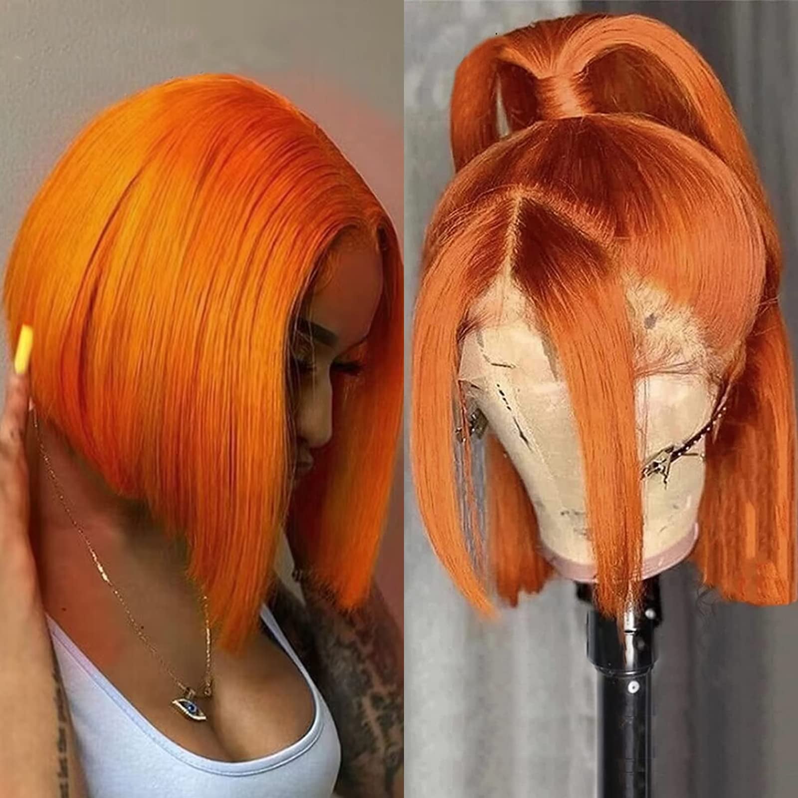 Orange Ginger Bob Wig Human Hair 13x4 Frontal Bob Wig 12 Inch Straight