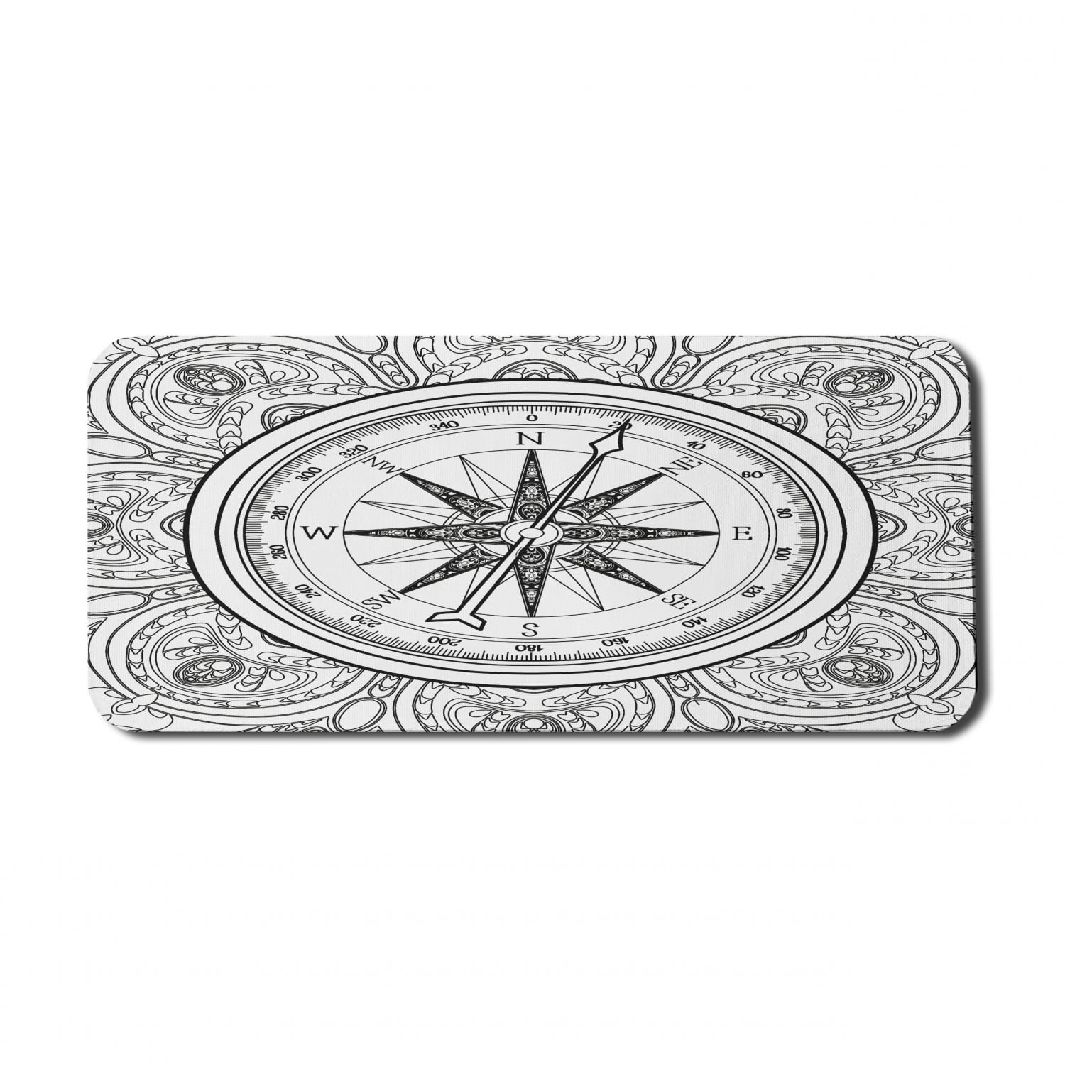 Compass Computer Mouse Pad, Hand Drawn Windrose in Line Art Style ...