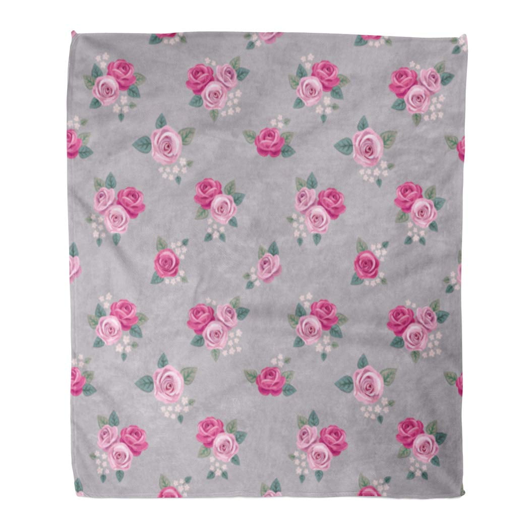 Sidonku Flannel Throw Blanket Colorful Vintage Romantic Pattern Pink