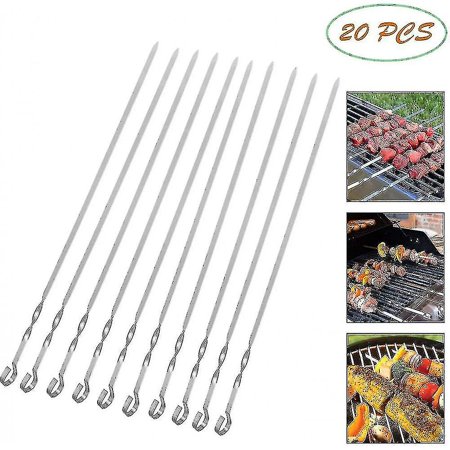 Grill Kabob Skewers 37.5cm, Flat Kebab Skewers Grill Skewers Meat Skewers, 20-piece Set ...