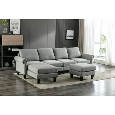 Euroco 109" Oversized Chenille Modular Sectional Sofa with Storage, 6 ...