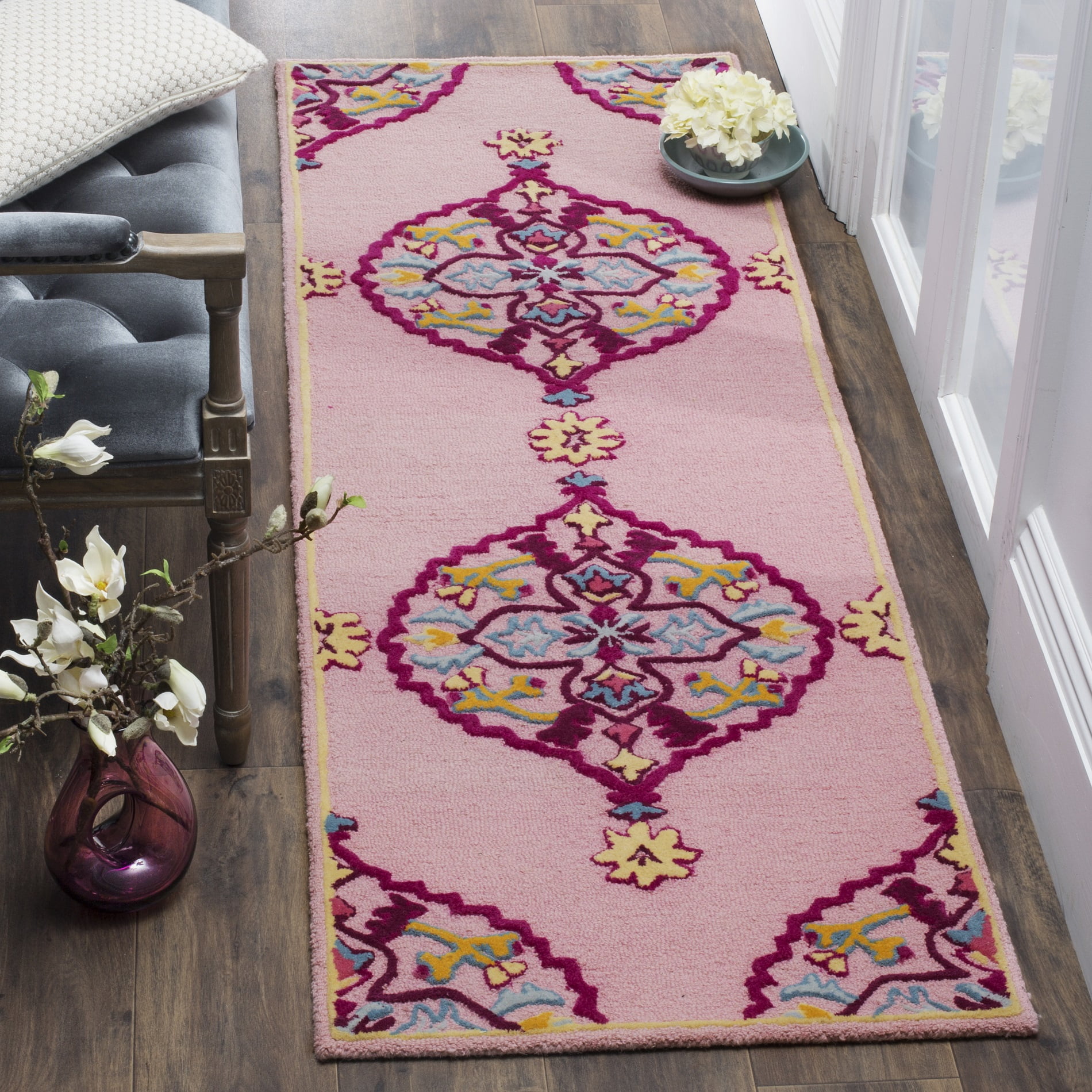 SAFAVIEH Bellagio Rio Floral Wool Runner Rug, Pink/Multi, 2'3" x 7 ...
