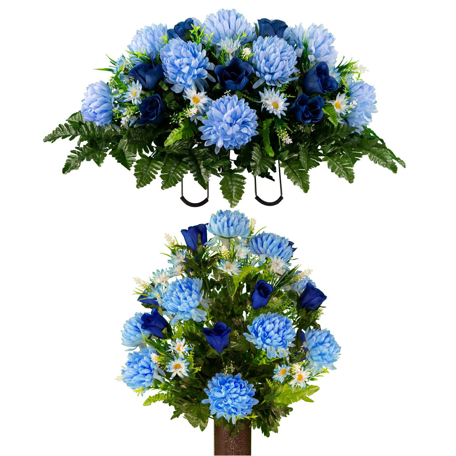 Sympathy Silks Artificial Cemetery Flowers -Light Blue Mum and Royal ...