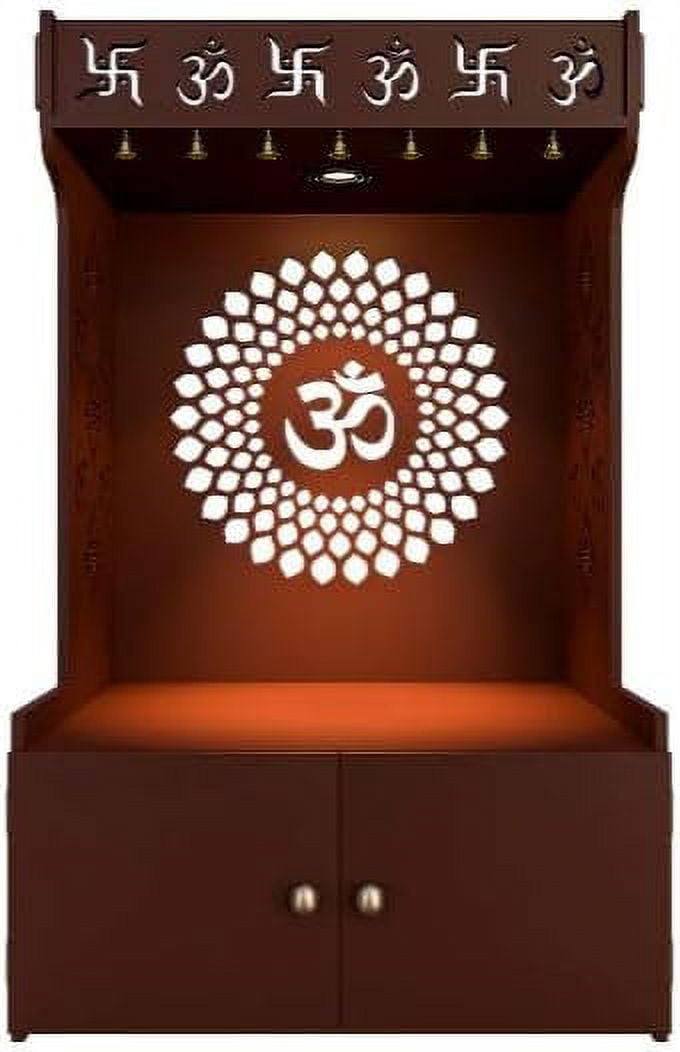 Wooden Temple For Home And Office / Customized Brown LED Lights Mandir ...
