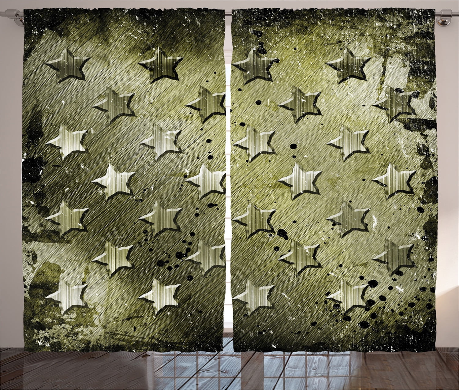 American Curtains 2 Panels Set, Military Grunge with Carving Art Style ...