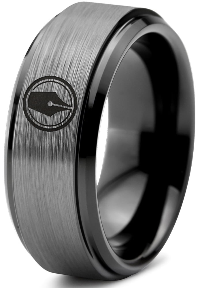 Tungsten Writing Writer Ink Fountain Pen Band Ring 8mm Men Women ...