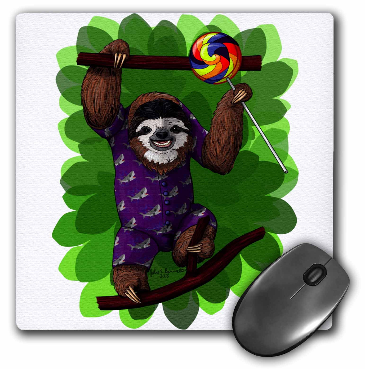 3dRose Lolly Sloth. Happy sloth in pajamas with a sweet treat - Mouse ...