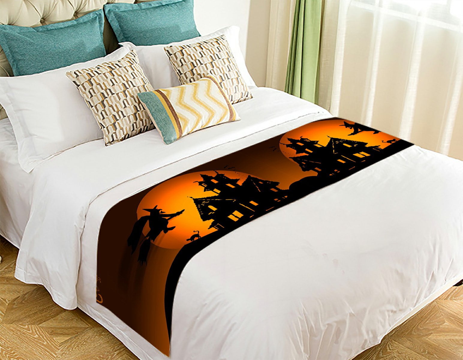 GCKG Halloween Pumpkin Bed Runner Bedding Scarf Bedding Decor 20x95 ...