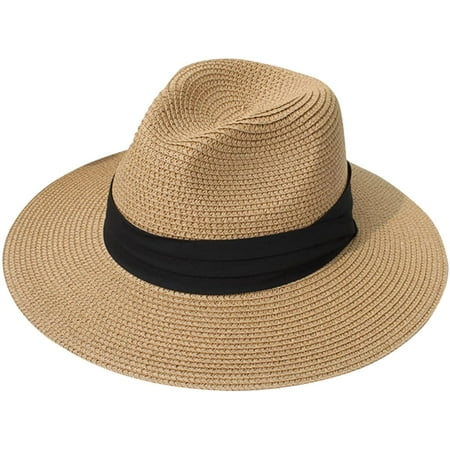 Womens Straw Hat Short Brim Panama Fedora Beach Sun Trilby Hat ...
