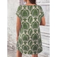 Army Green Allover Damask Print Notched Neck Batwing Sleeve A-Line ...