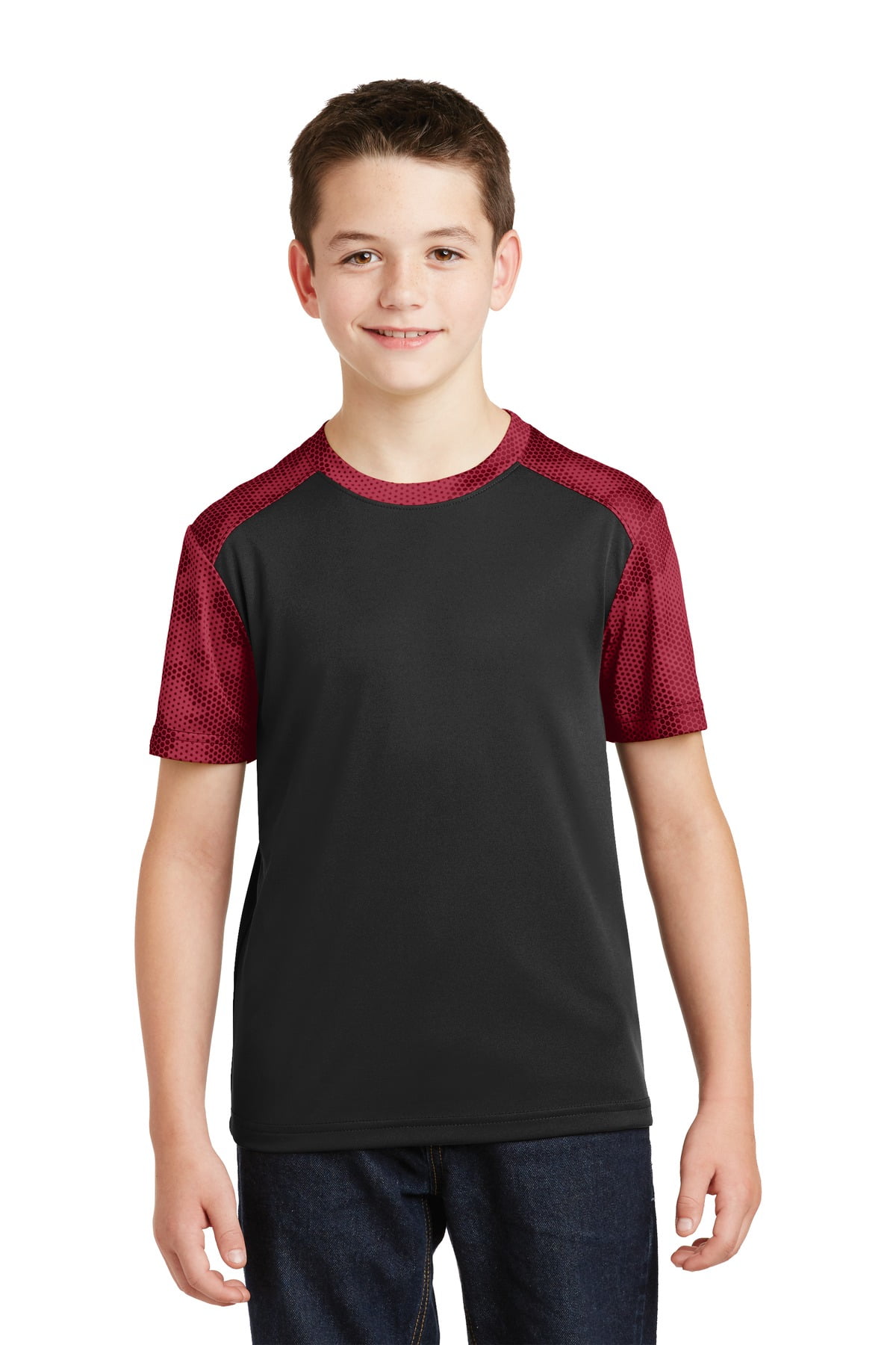Sport-Tek Youth CamoHex Colorblock Tee-XL (Black/ Deep Red) - Walmart.com