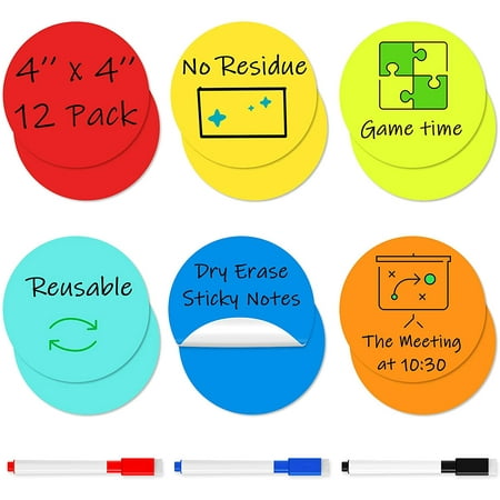 HEIBIN12 Pack Circle Dry Erase Sticky Notes, 6 Colors 4x4 Inches Round ...