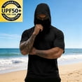 BVnarty Men's Summer Solid Short Sleeve Hooded Mask Top Elastic Quick ...