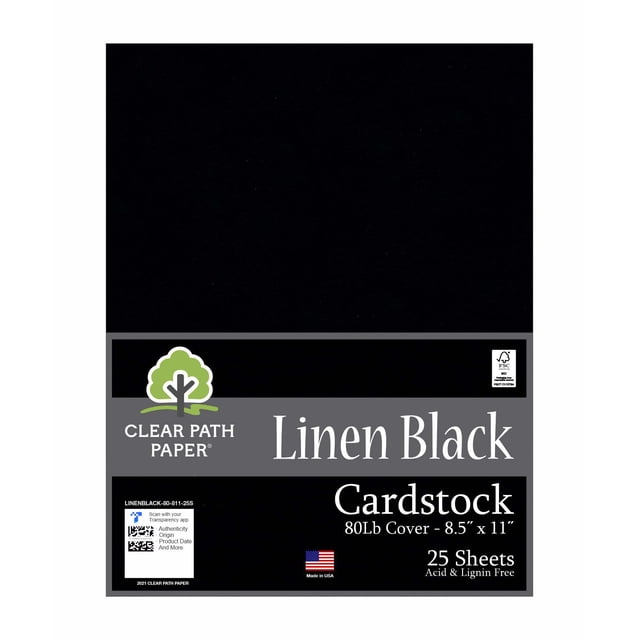 Linen Black Cardstock - 8.5 x 11 inch - 80Lb Cover - 25 Sheets - Clear ...