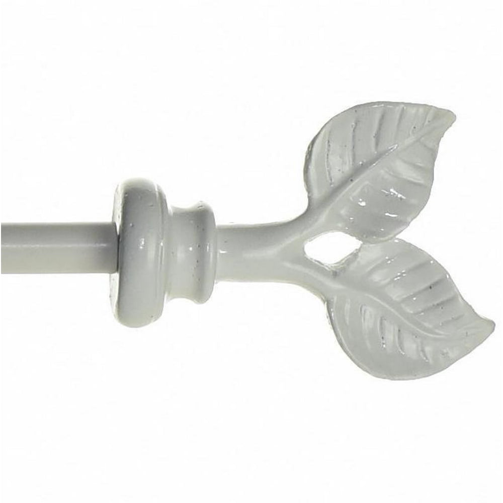 55" Petite Café Curtain Rod, Leaf Finials, Wall or Ceiling Mount, White ...