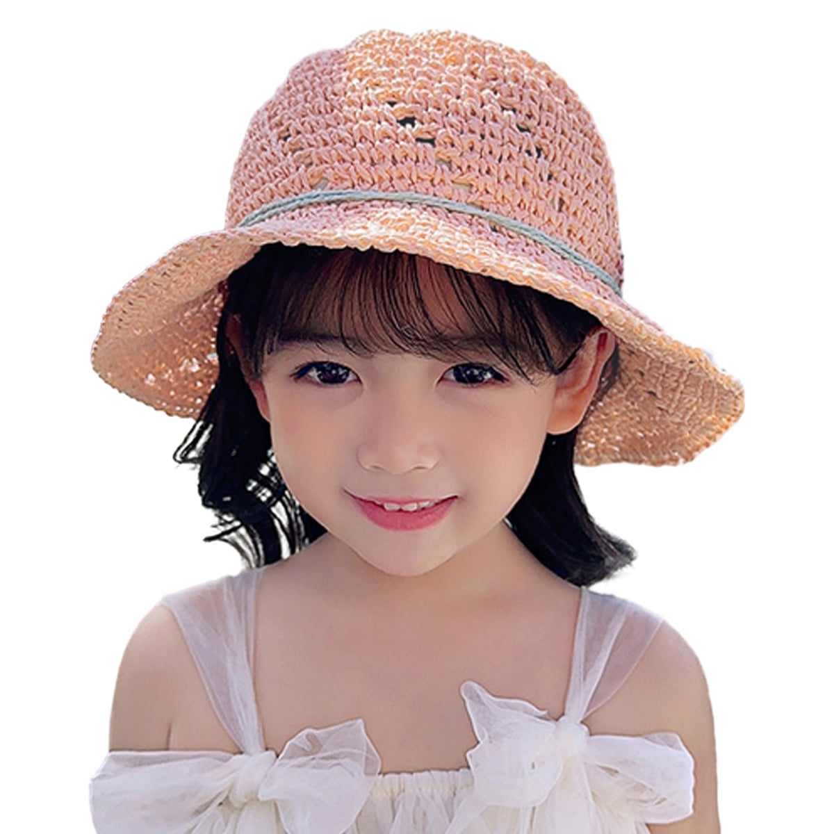 Girls Straw-Sun-Hat Summer-Beach Floppy-Hat - Kids Wide Brim Travel Sun ...