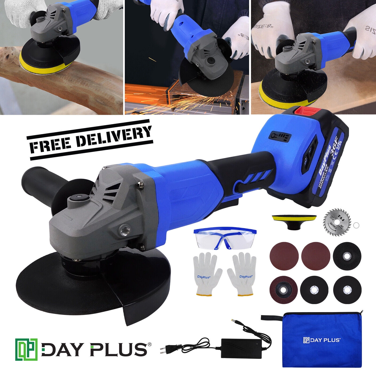 Dayplus 21V Angle Grinder Brushless Cordless Metal Grinder, 10000RPM ...