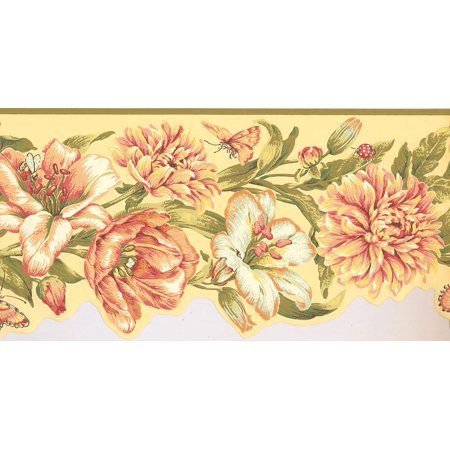 10 in x 15 ft Prepasted Wallpaper Borders - Floral Wall Paper Border ...