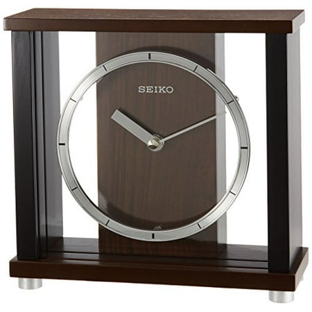 Seiko clock table clock analog wooden frame dark brown wooden ground ...