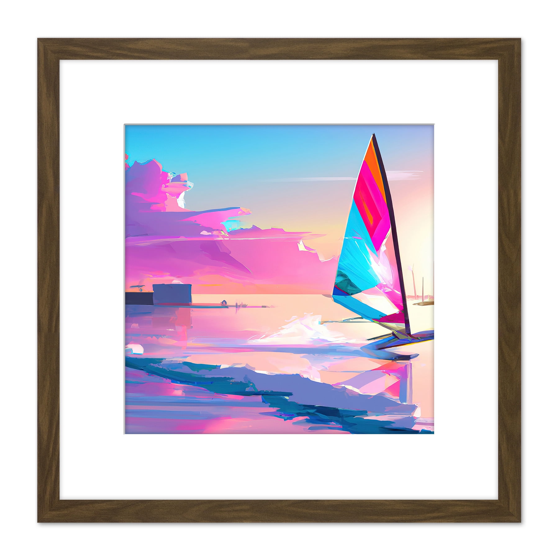 Pink Skies Seascape Windsurfer Windsurfing Bright Vibrant Watercolour ...