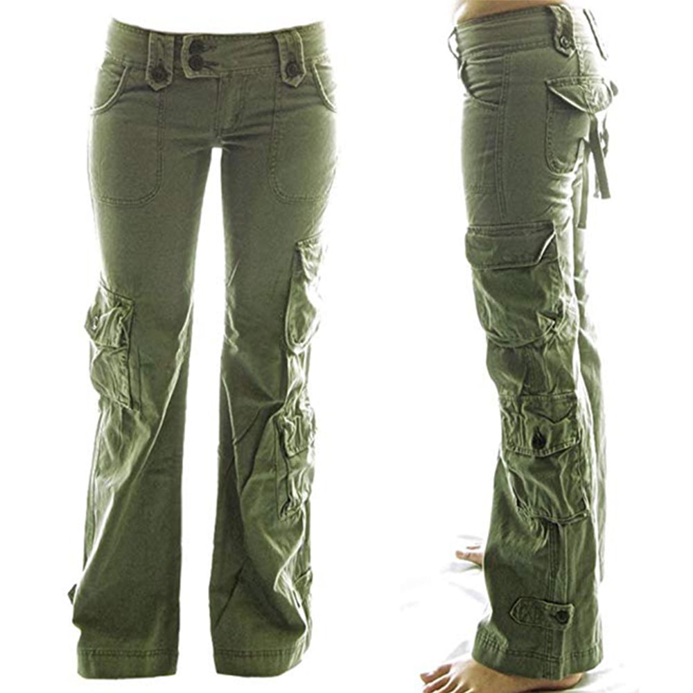 SpringTTC Women's Low Waist Loose Fit Full-length Solid Pockets Cargo ...