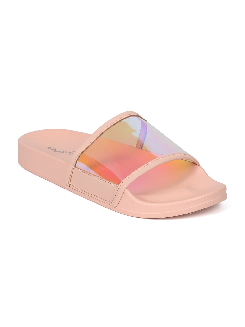 New Women Iridescent Perspex Open Toe Footbed Slide - 17939 By Qupid ...