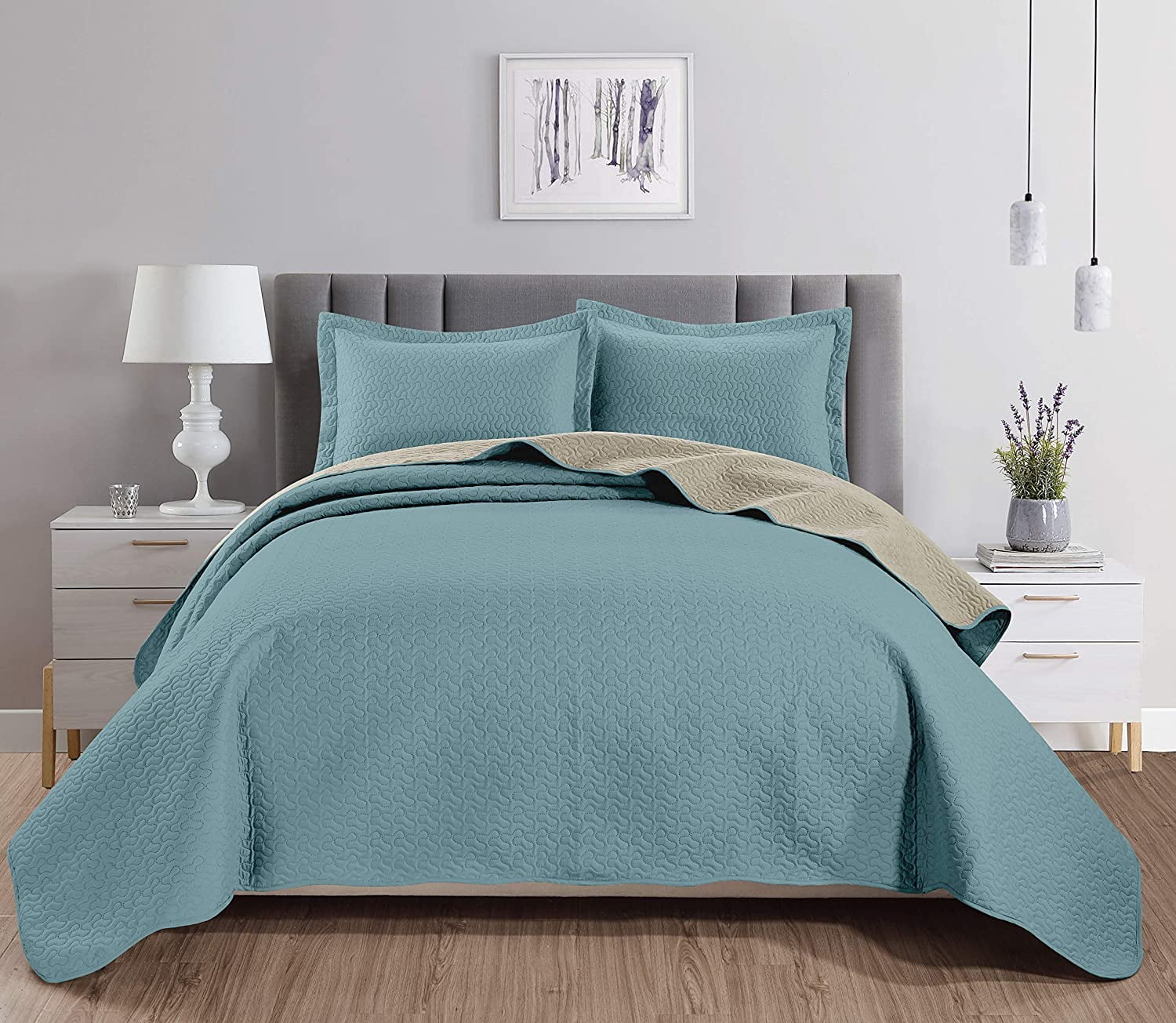 Chezmoi Collection Mesa 3-piece Reversible Bedspread King Size, Blue ...