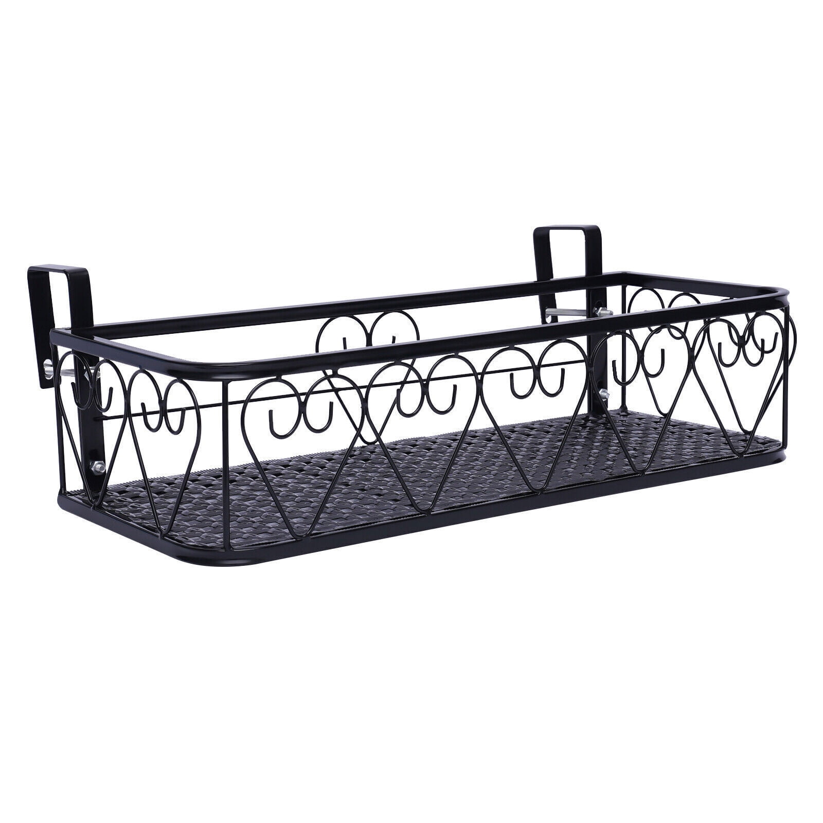 Iron Flower Pot Bracket, Balcony Hanging Basket Flower Pot Rack Black ...