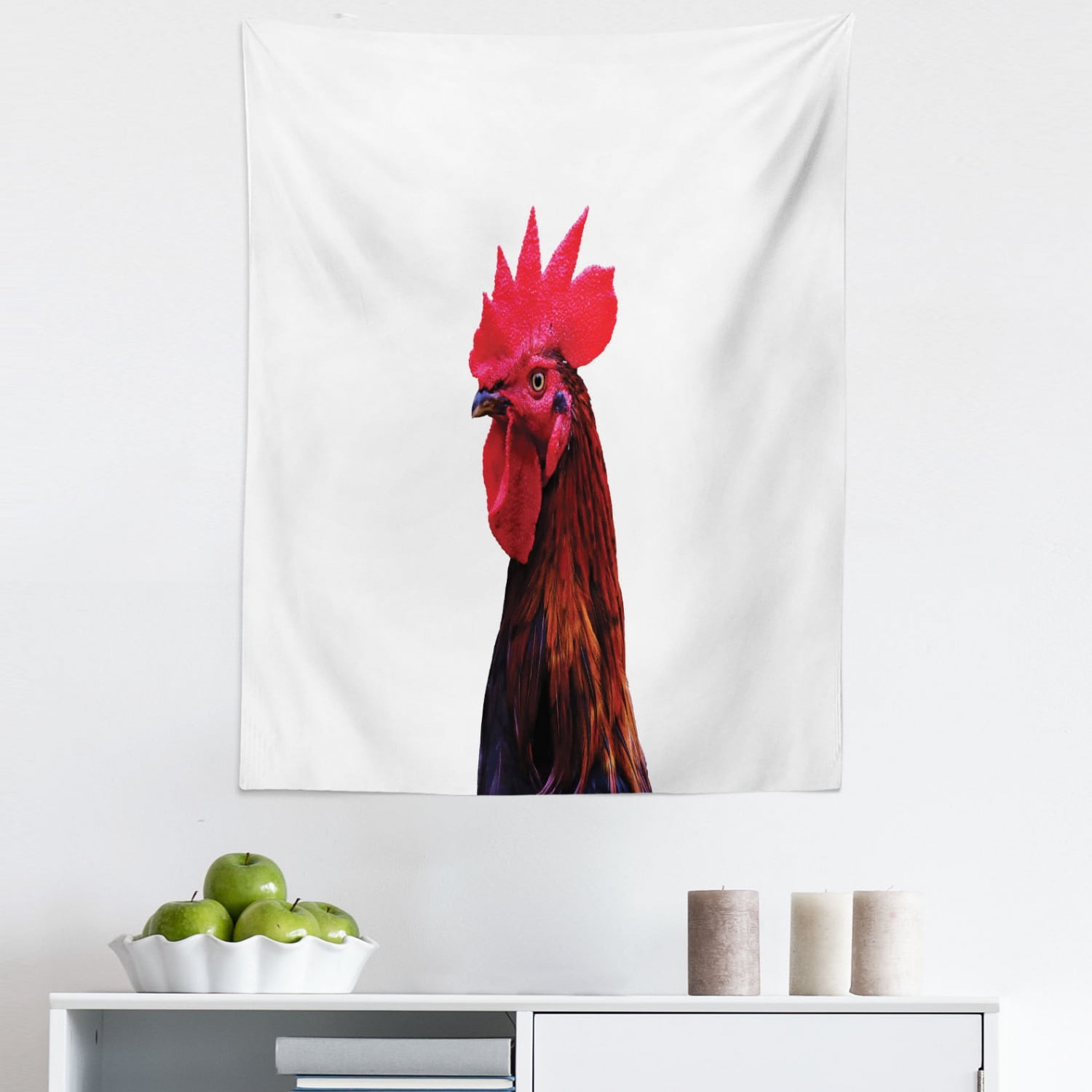Rooster Tapestry, Side Portrait Picture Chicken Clews Farm Animal on ...