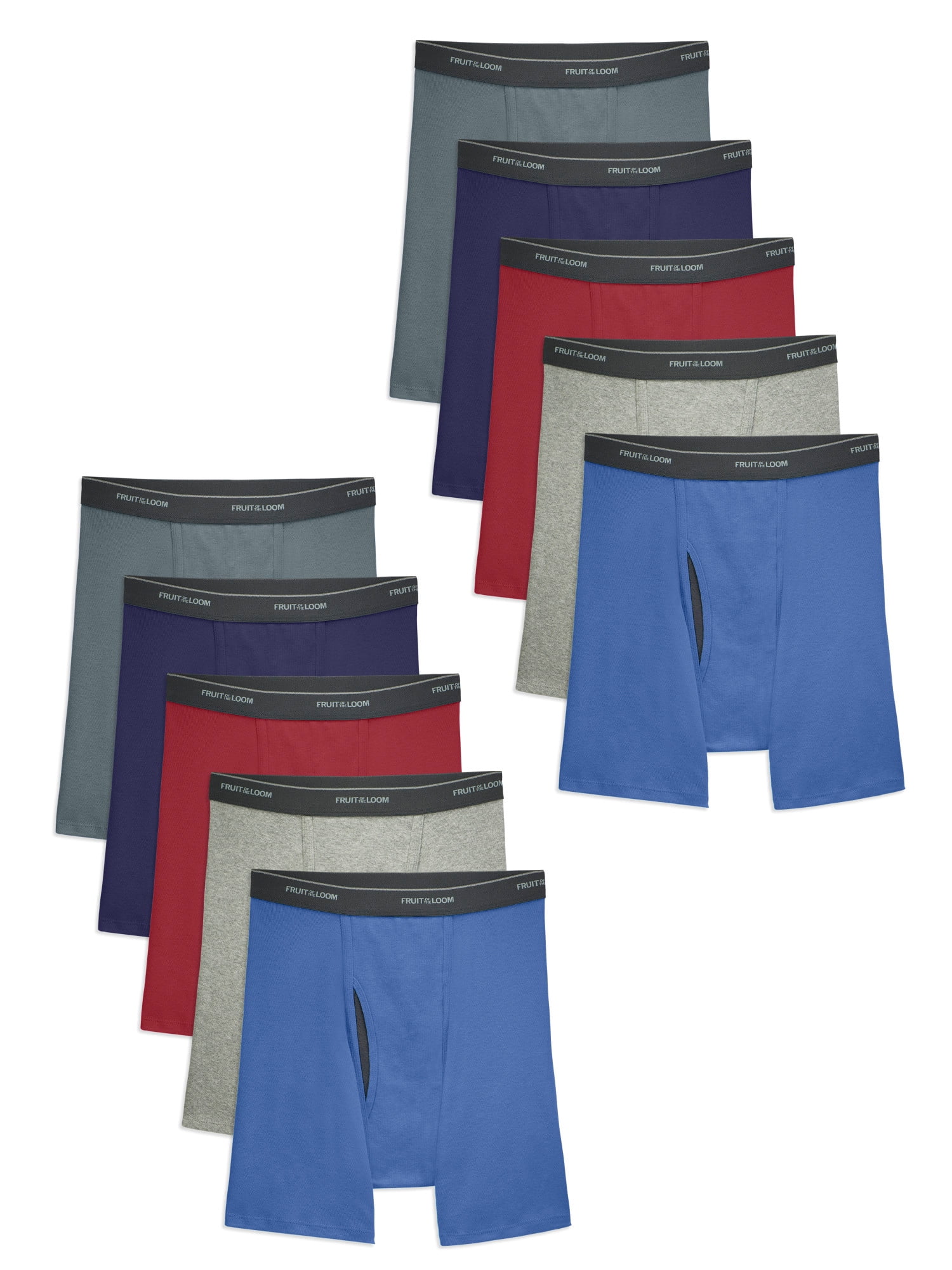 Fruit Of The Loom Men's 100 Cotton Assorted Boxer Briefs 10 Pack at ...