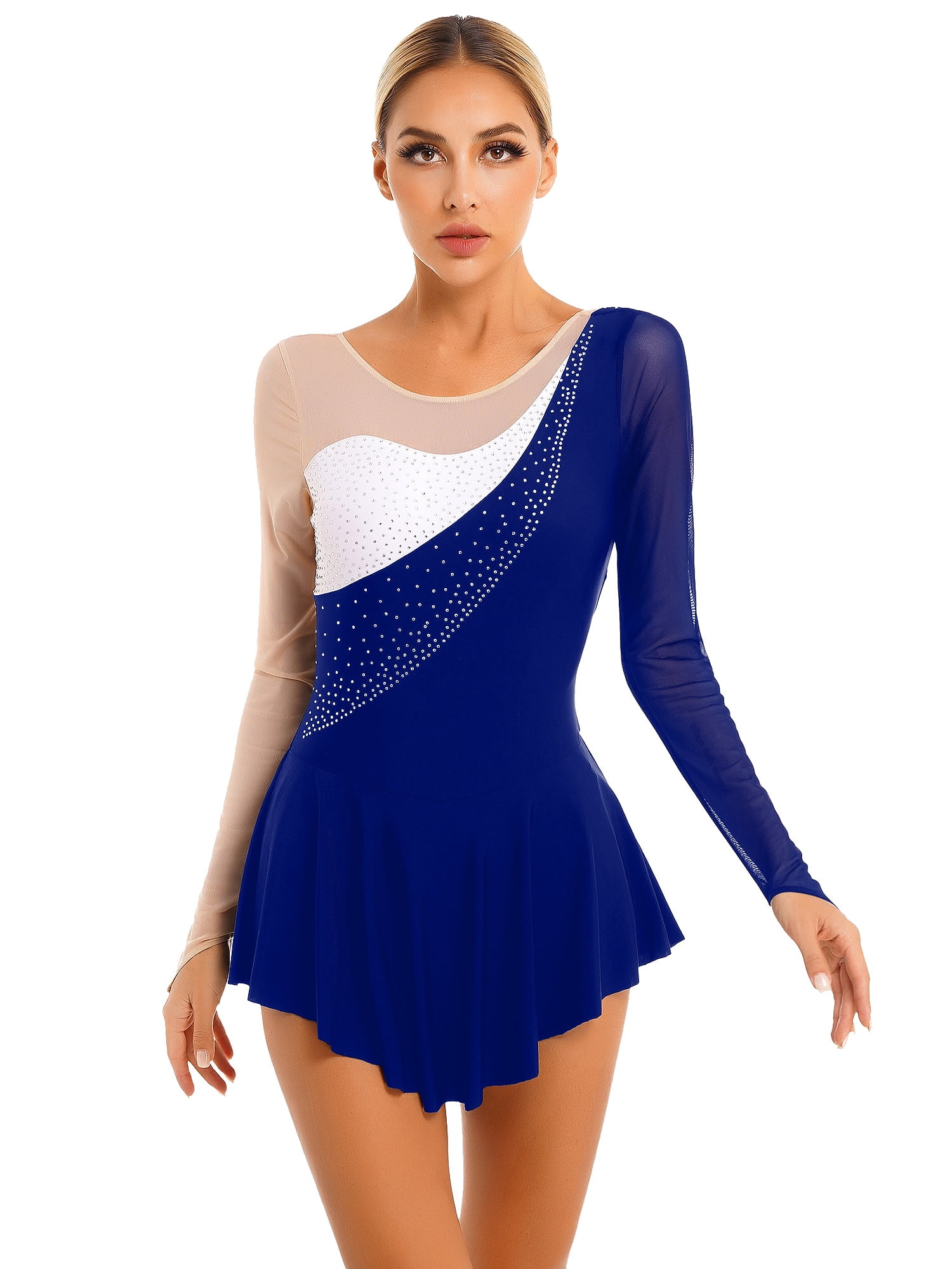 iEFiEL Womens Figure Skating Performance Costume Sparkling Rhinestone ...