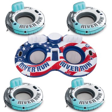 Intex 2-Pack River Run Floating Tube, Double Lounge Large & 2-Person ...