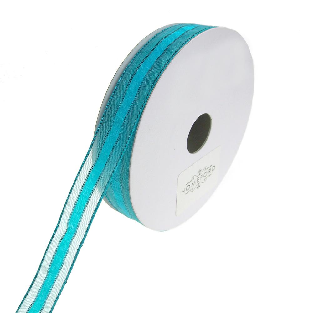 Sheer Metallic Iridescent Edge Natalia Ribbon, Turquoise, 5/8-Inch, 25 ...